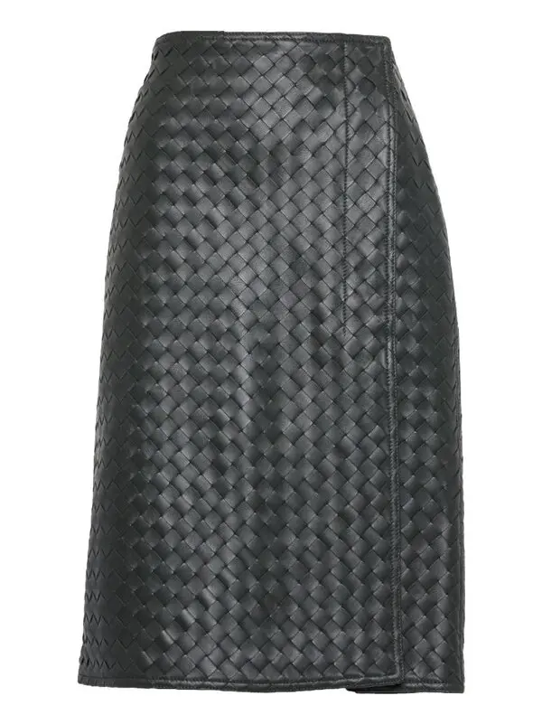 Bottega Veneta Intreciato Leather Skirt - Black