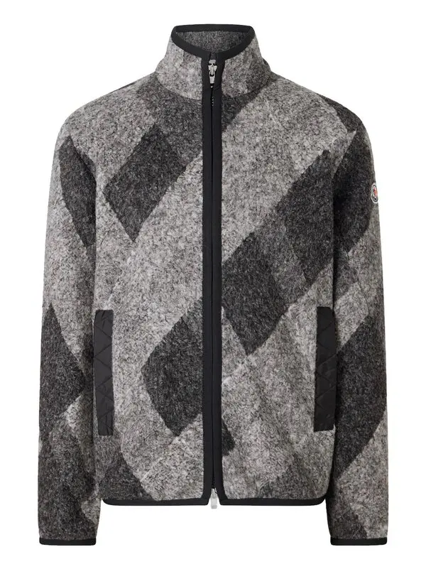 Moncler Checked Wool-blend Fleece Jacket - Gray