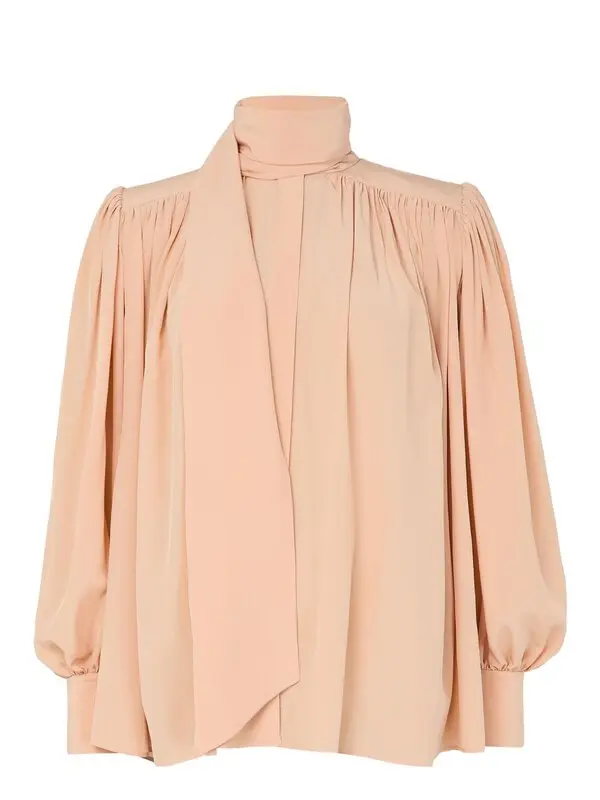Chloé Lavalliere Collar Blouse With Puff Sleeves And Pleated Details - Nude
