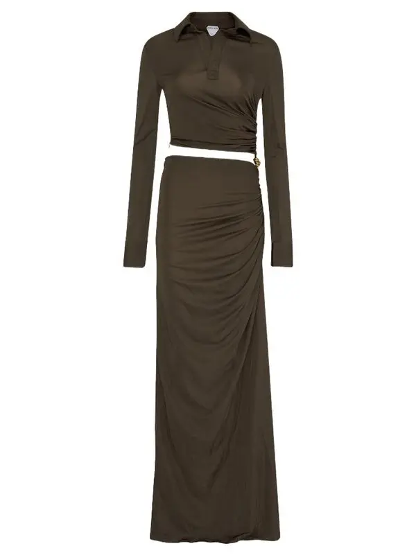 Bottega Veneta Polo Collar Long-sleeved Dress - Green