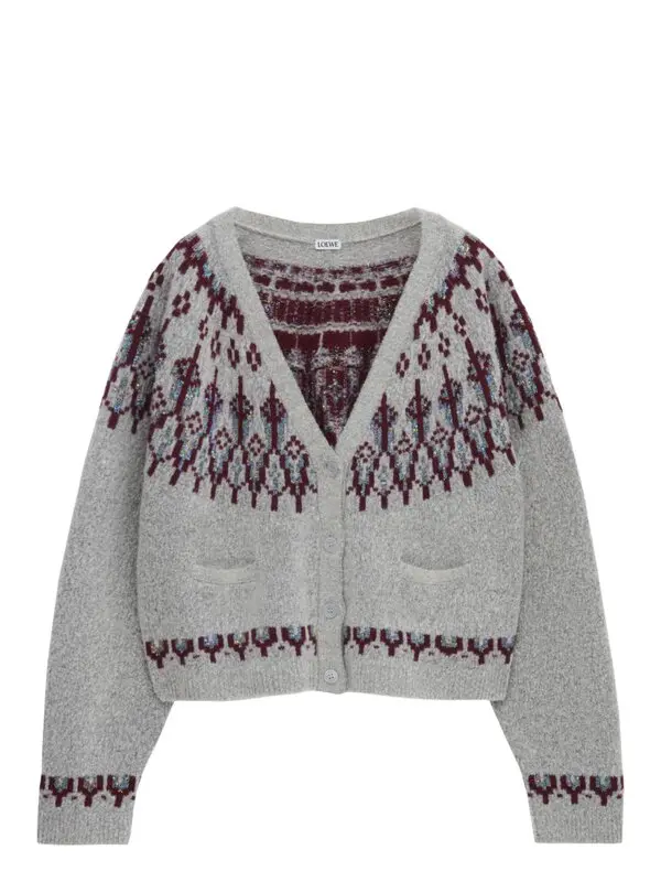 Loewe Wool Blend Cardigan With Geometric Print - Gray