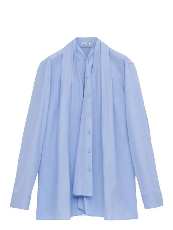 Loewe Long-sleeved Cotton Shirt With Mockneck And Asymmetric Draping - Blue