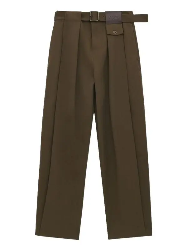 Loewe Cotton And Silk Straight-leg Trousers With Belted Waist - Green