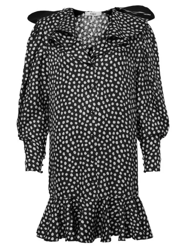 Chloé Ruffled Mini Dress With Polka Dots - Black
