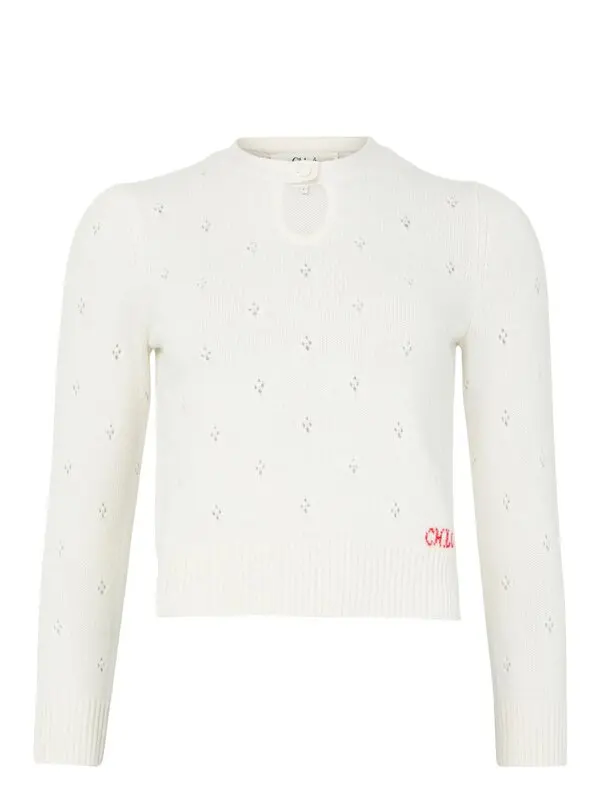 Chloé Embroidered Logo Ribbed Cropped Sweater - White