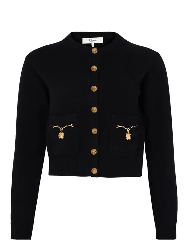 Chloé Buttoned Ribbed Crop Cardigan - Black