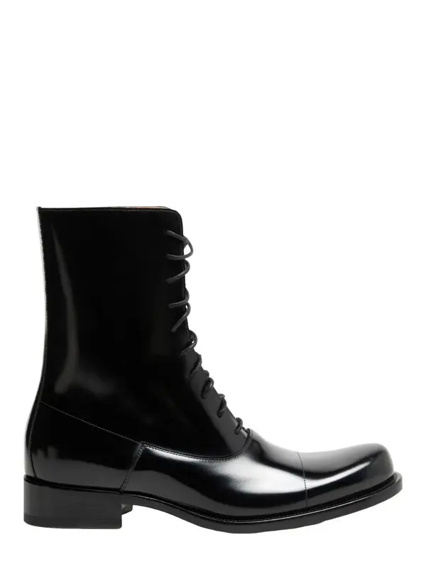 THE ROW Kai Lace-up Patent Leather Ankle Boots - Black