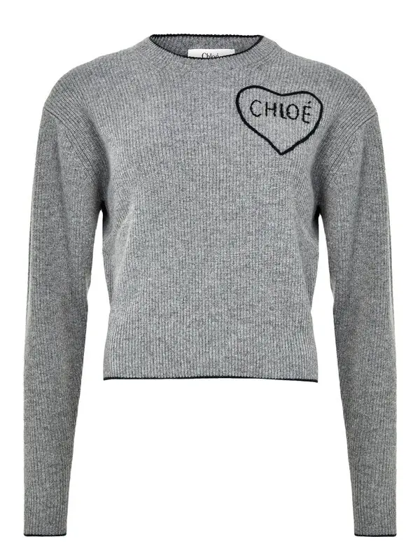 Chloé Embroidered Heart Logo Sweater - Gray