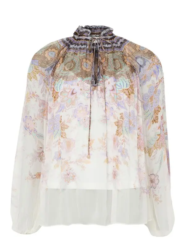 Zimmermann Luna Billow Blouse Floral Paisley Print - White