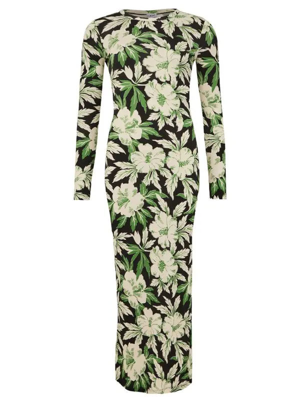 Loewe Long-sleeved Floral Print Maxi Dress - Nude