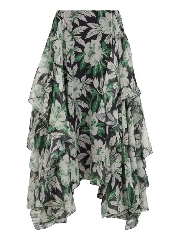 Loewe Floral Print Midi Skirt - Gray