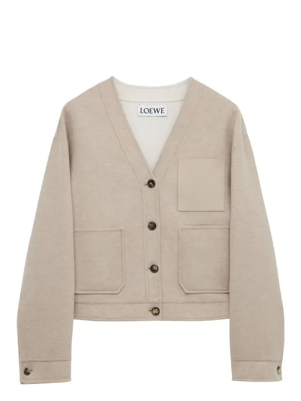 Loewe Long Sleeve V-neck Knit Cardigan With Button Closure And Patch Pockets - Nude