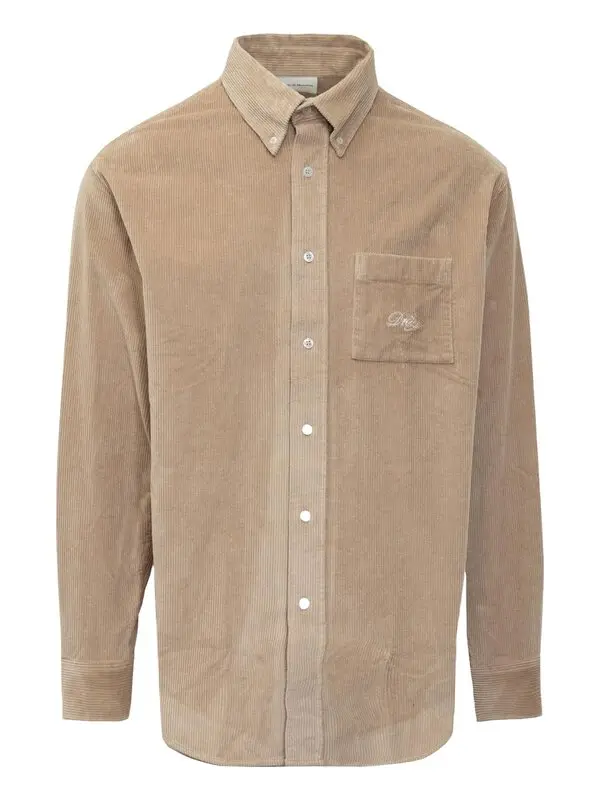 Drole De Monsieur Drôle De La Chemise Logo Embroidered Corduroy Shirt - Nude