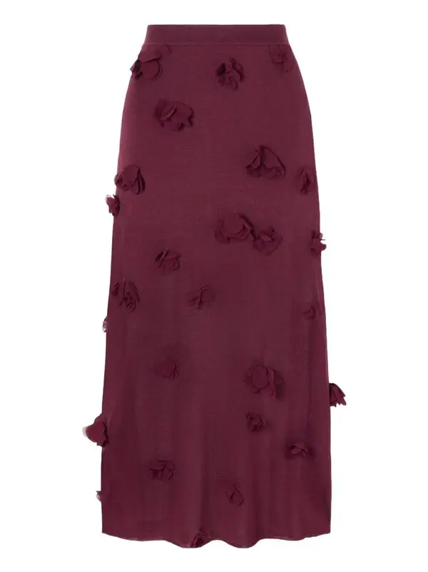 Simkhai 3d Floral Appliqué Knitted Midi Skirt - Red
