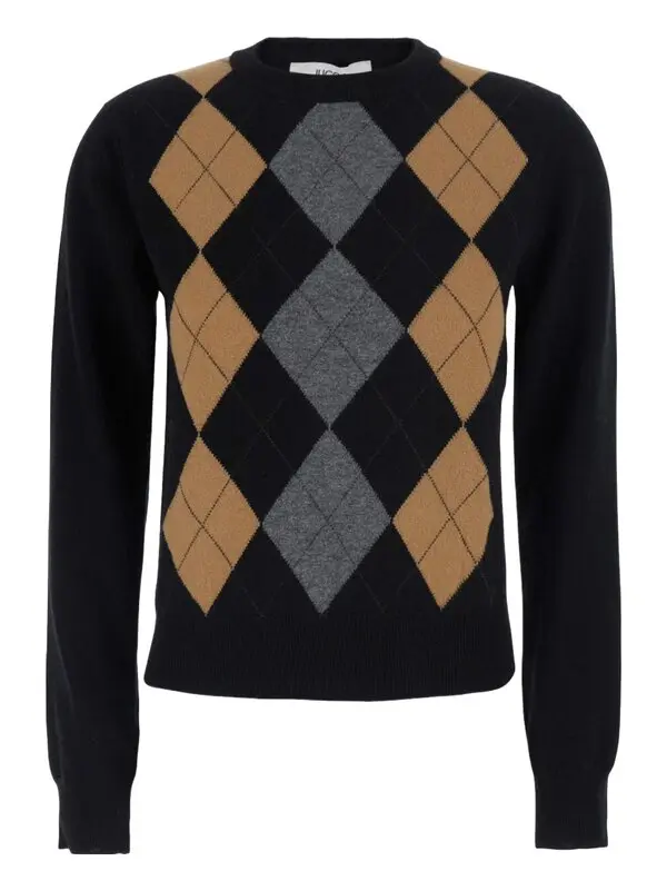 JUCCA Argyle Crew Neck Knitted Sweater - Black