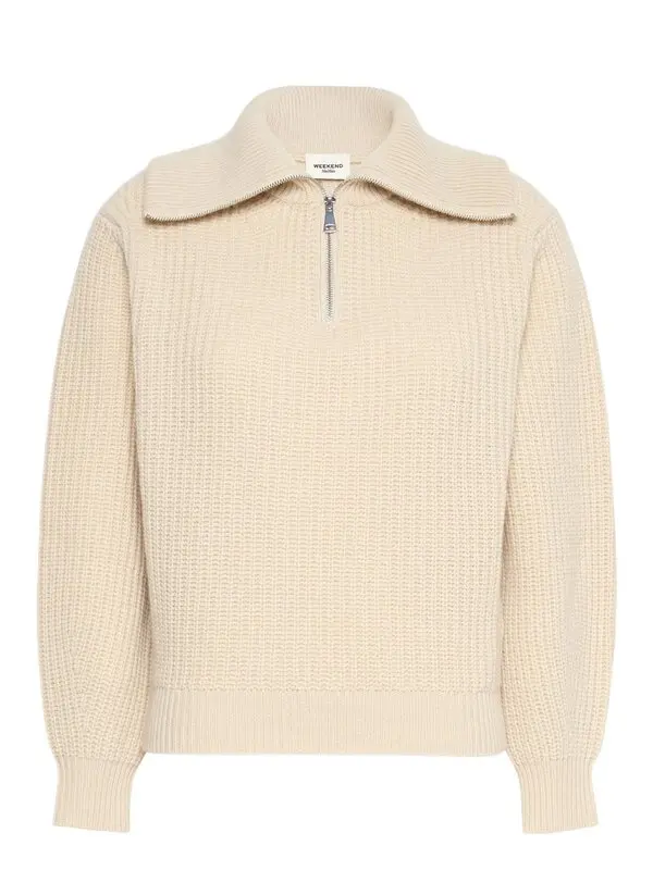 Max Mara Wool Zipper Turtleneck Sweater - Ice