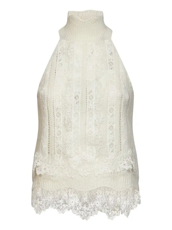 Ermanno Scervino Sleeveless Lace Tank Top - White