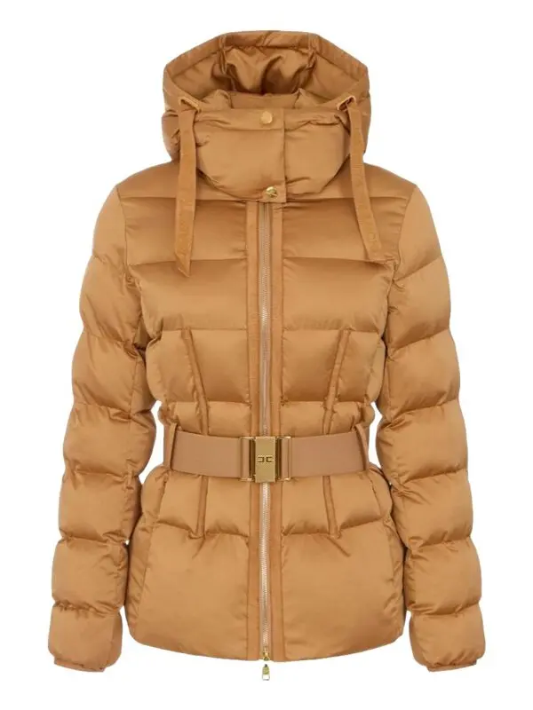 Elisabetta Franchi Down Jacket In Voile Fabric - Brown