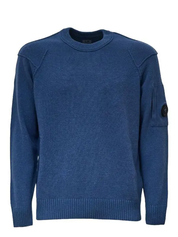 C.P. COMPANY Crewneck Knitted Sweater With Sleeve Pocket - Blue