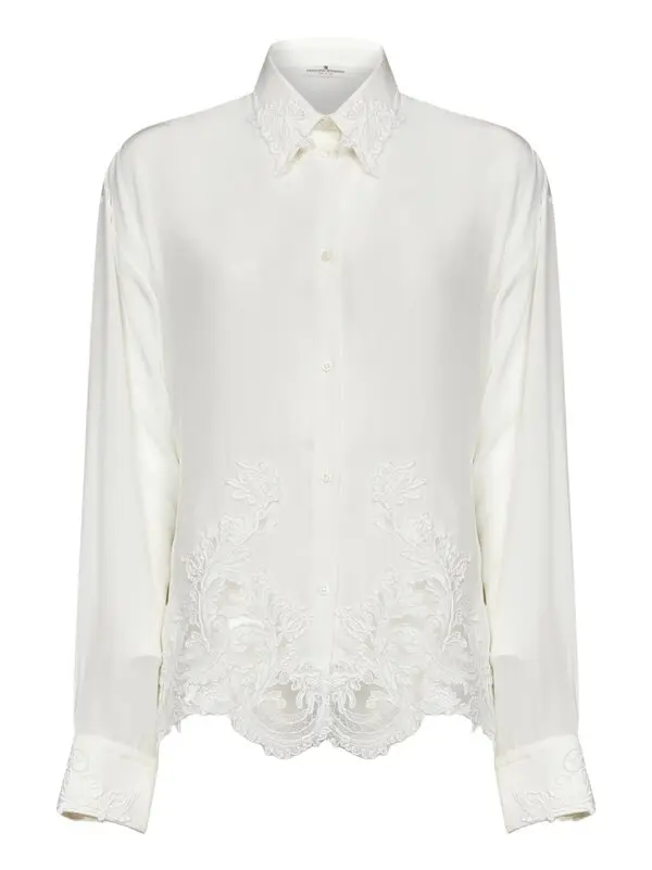 Ermanno Scervino Long Sleeve Shirt With Lace Details - White