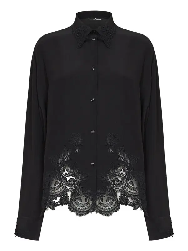 Ermanno Scervino Long Sleeve Lace Trim Shirt - Black