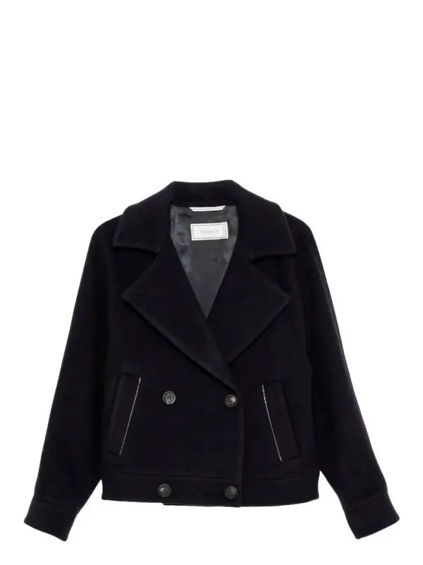 Peserico Double-breasted Wool Coat - Black