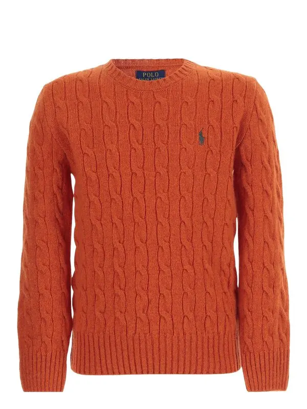 Ralph Lauren Cable Knit Crewneck Sweater With Embroidered Logo - Orange