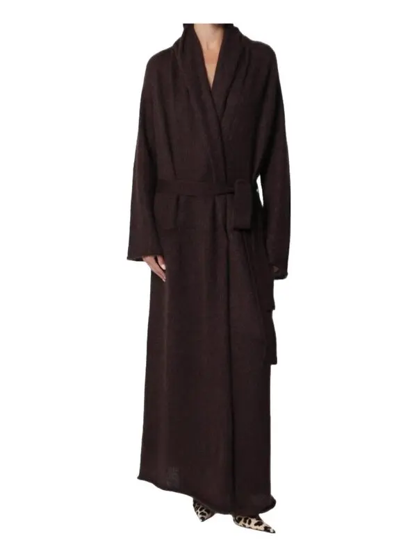 Andamane Vika Maxi Cardigan With Shawl Lapels And Hood - Dark Brown