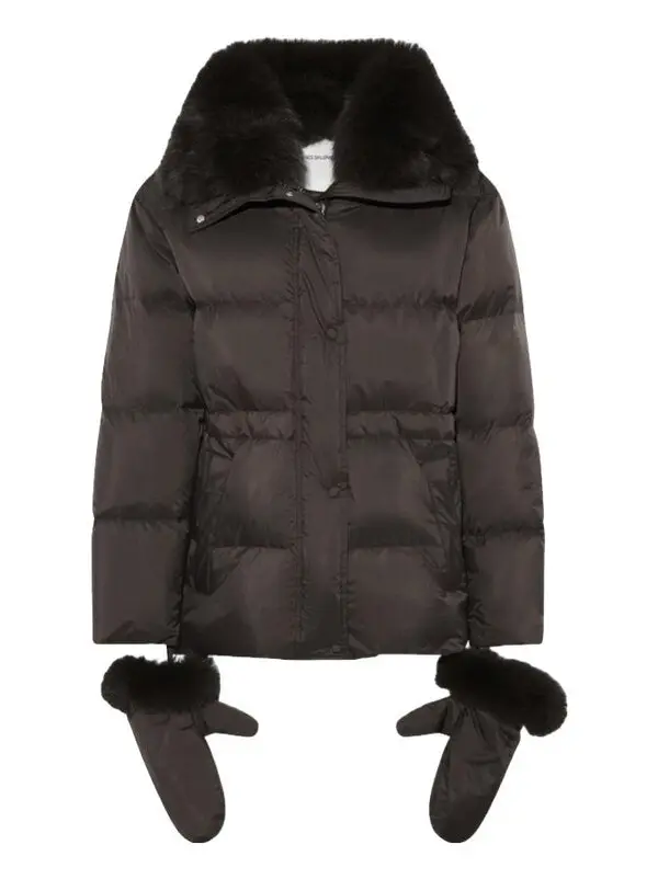 YVES SALOMON Long-sleeved Down Jacket With Fox Fur Collar - Brown