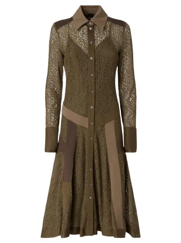 Pinko Lace-panelled Midi Shirt Dress - Brown