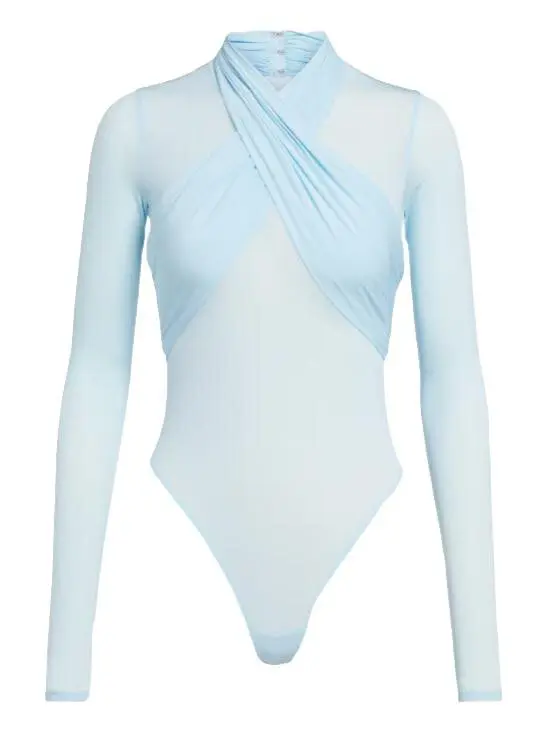 Wardrobe.NYC Long-sleeve Bodysuit With Crisscross Straps - Sky-blue