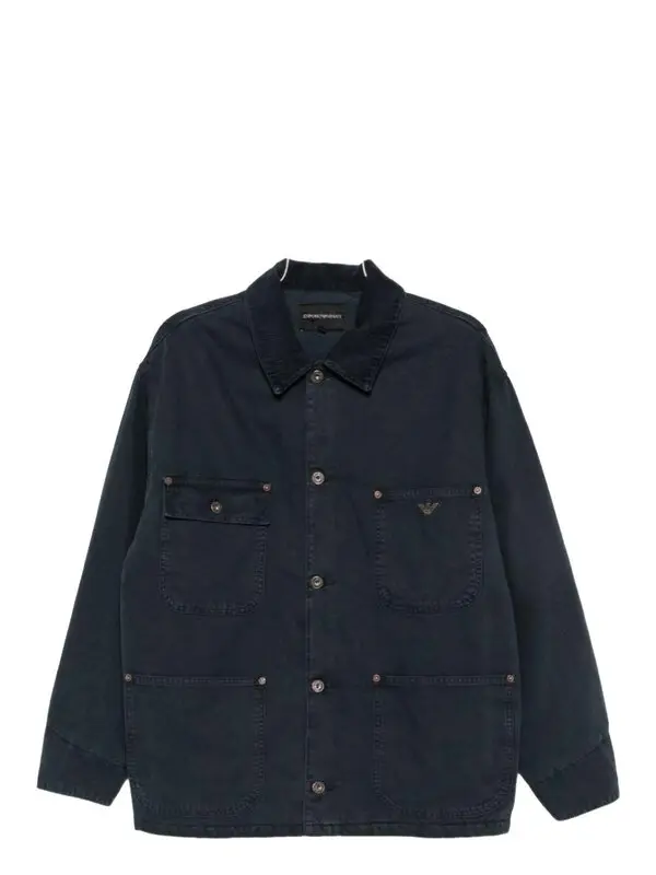 Emporio Armani Corduroy-collar Logo-plaque Jacket - Blue