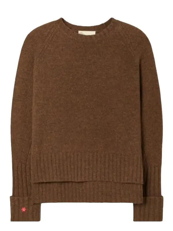 Tory Burch Ribbed Cuff Wool Sweater - Dark Roast
