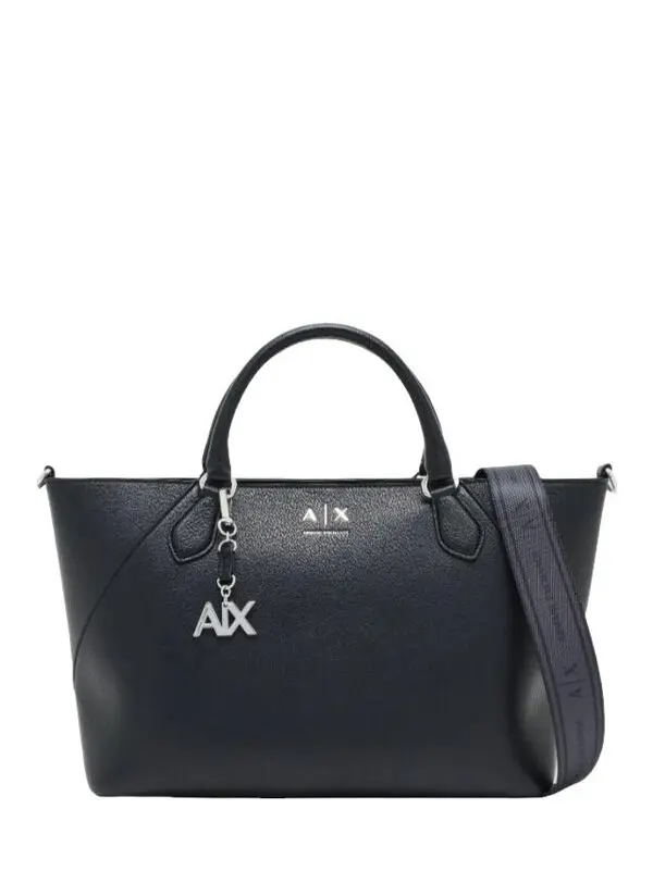 Armani Exchange Logo-charm Grained Shopping Tote Bag - Black