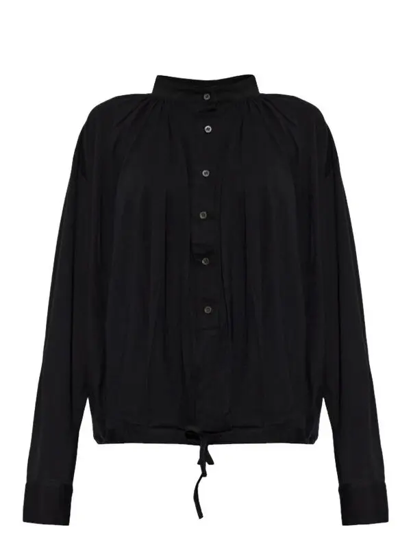 Dries Van Noten Loose Cotton Button-up Blouse With Pleating - Black