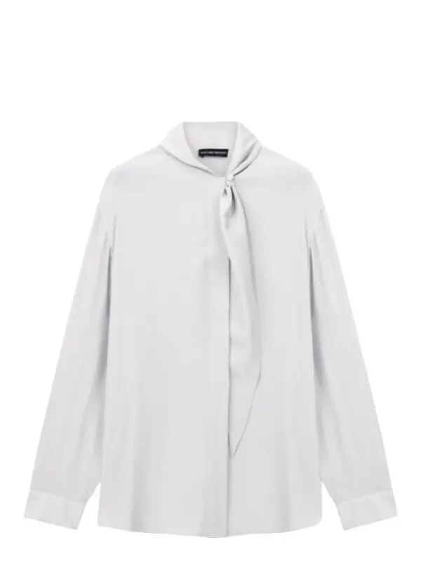 Emporio Armani Long Sleeve Blouse With Adjustable Scarf Collar - Grey