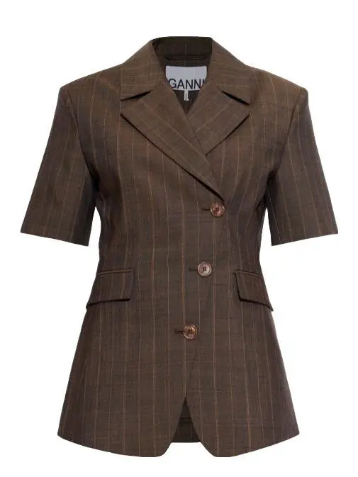 GANNI Double-breasted Pinstripe Short Sleeve Blazer - Brown
