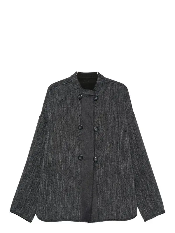 Emporio Armani Double-breasted Herringbone Jacket - Blue