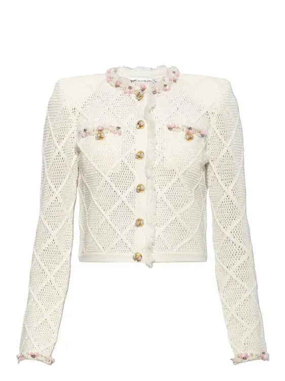 SELF-PORTRAIT Fringe Knit Cardigan - Cream