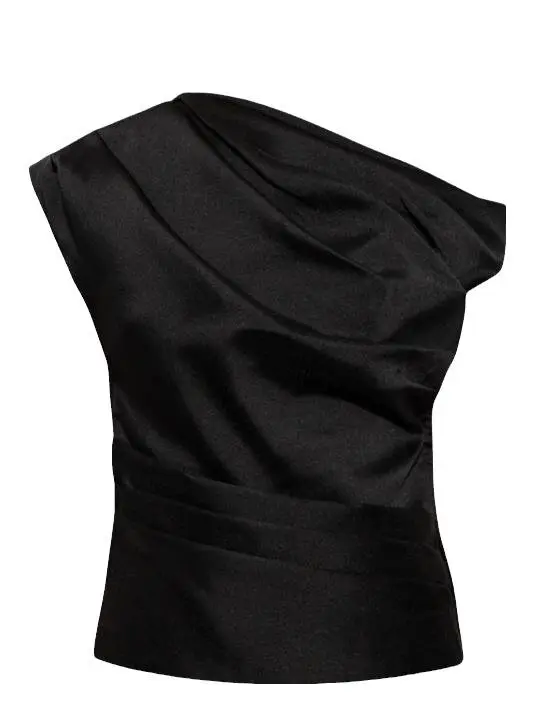 SELF-PORTRAIT Taffeta Draped Top - Black