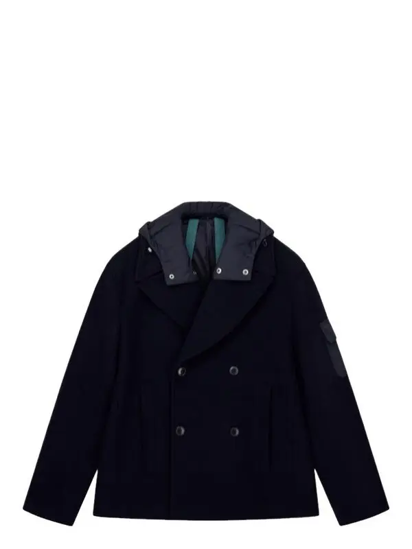 Armani Exchange Virgin Wool Blend Blouson Jacket With Detachable Hood - Navy Blue