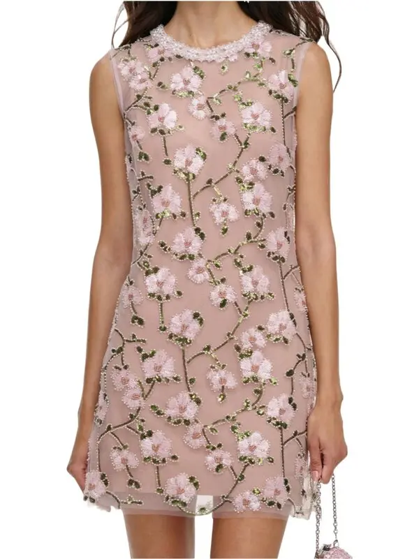 SELF-PORTRAIT Floral Sequin Embellished Mini Dress - Pink