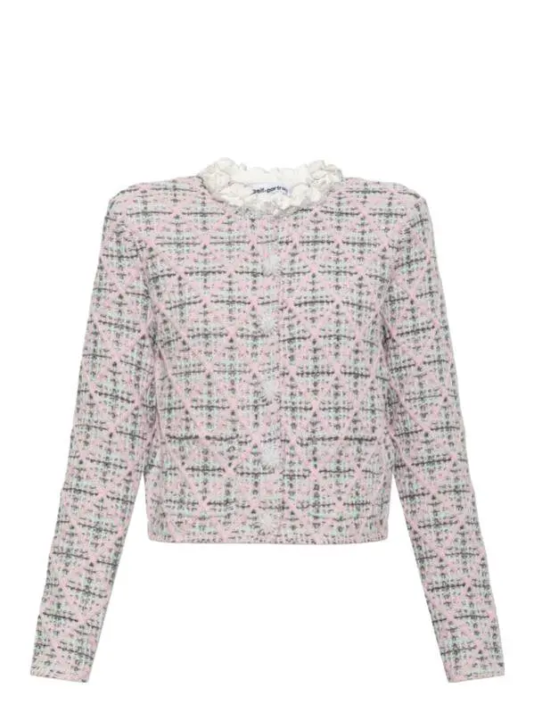 SELF-PORTRAIT Check Knit Cardigan - Pink