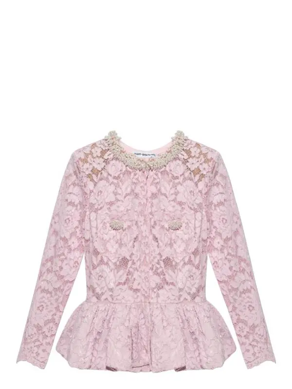SELF-PORTRAIT Lace Peplum Top - Pink