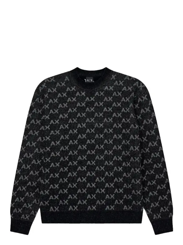 Armani Exchange All-over Jacquard Crew Neck Long Sleeve Sweater - Black