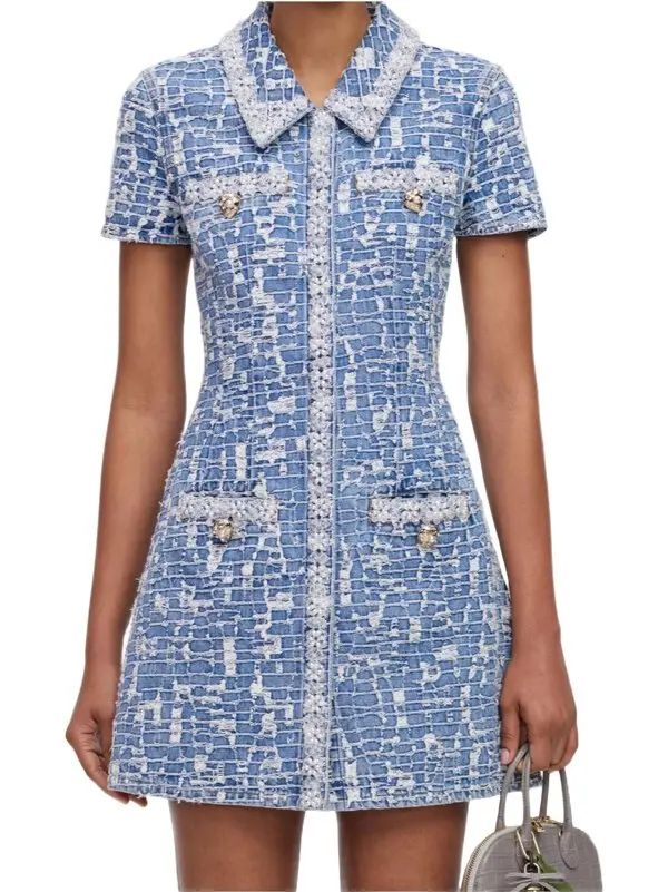 SELF-PORTRAIT Sequin-embellished Collared Mini Dress - Blue