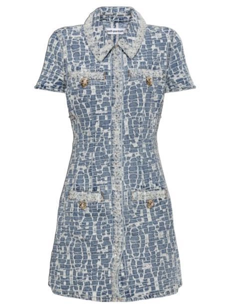 SELF-PORTRAIT Sequin-embellished Collared Denim Mini Dress - Blue
