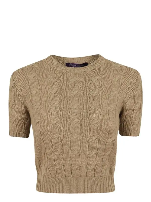 Ralph Lauren Cable Knit Short Sleeve Sweater - Light Brown