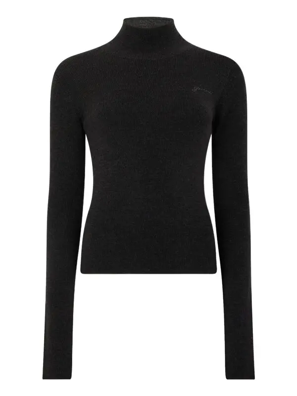 GANNI Fitted High-neck Knitted Sweater - Grey