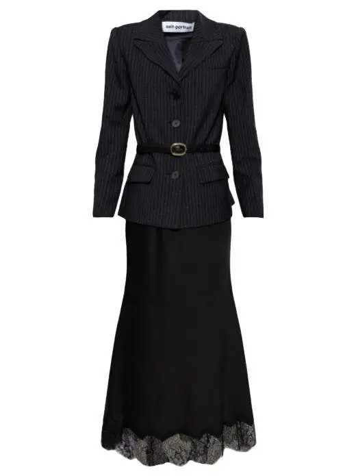 SELF-PORTRAIT Tailored Blazer Satin Midi Dress - Grey